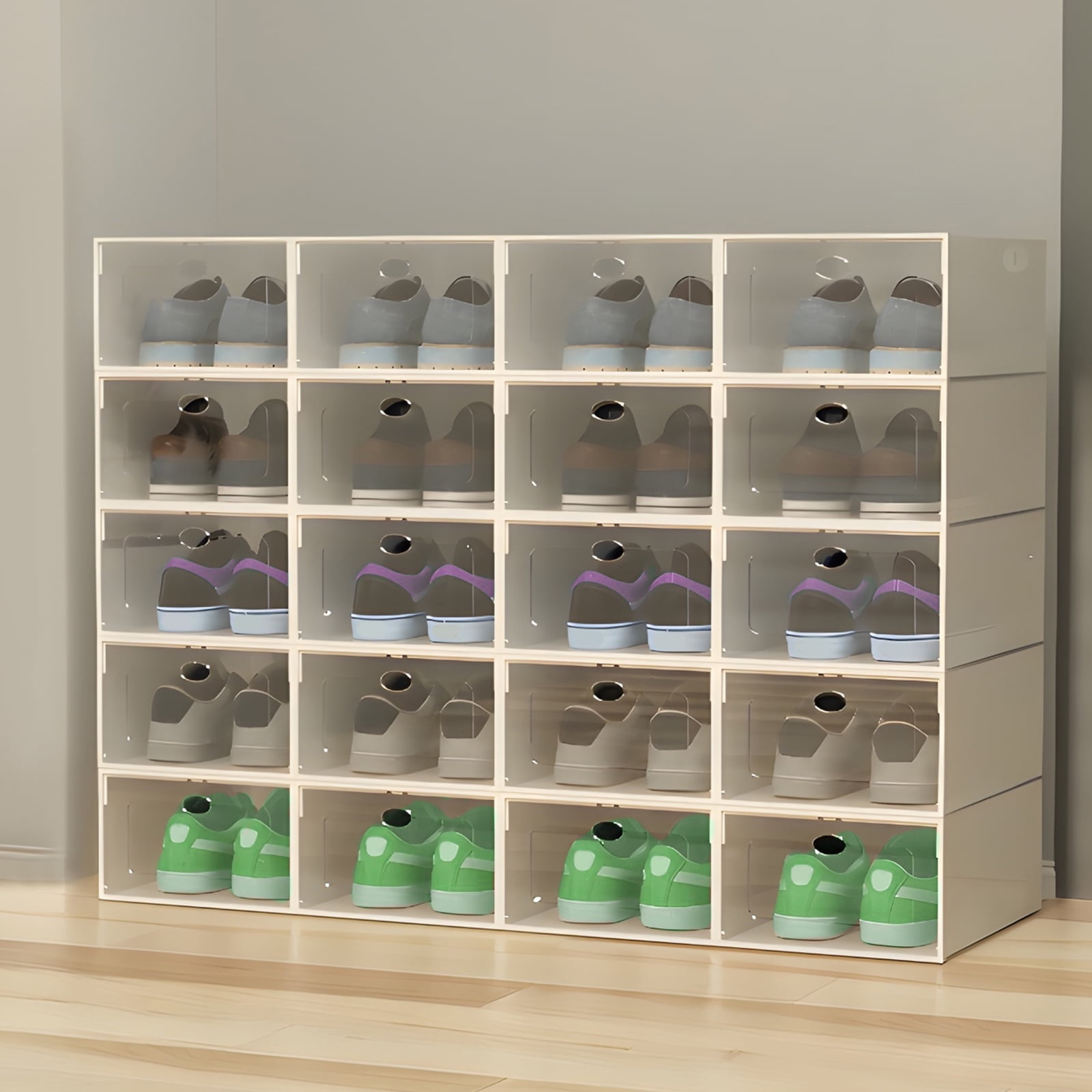 20 Pairs Modular Shoe Rack, Stackable Plastic Storage Boxes with Clear ...