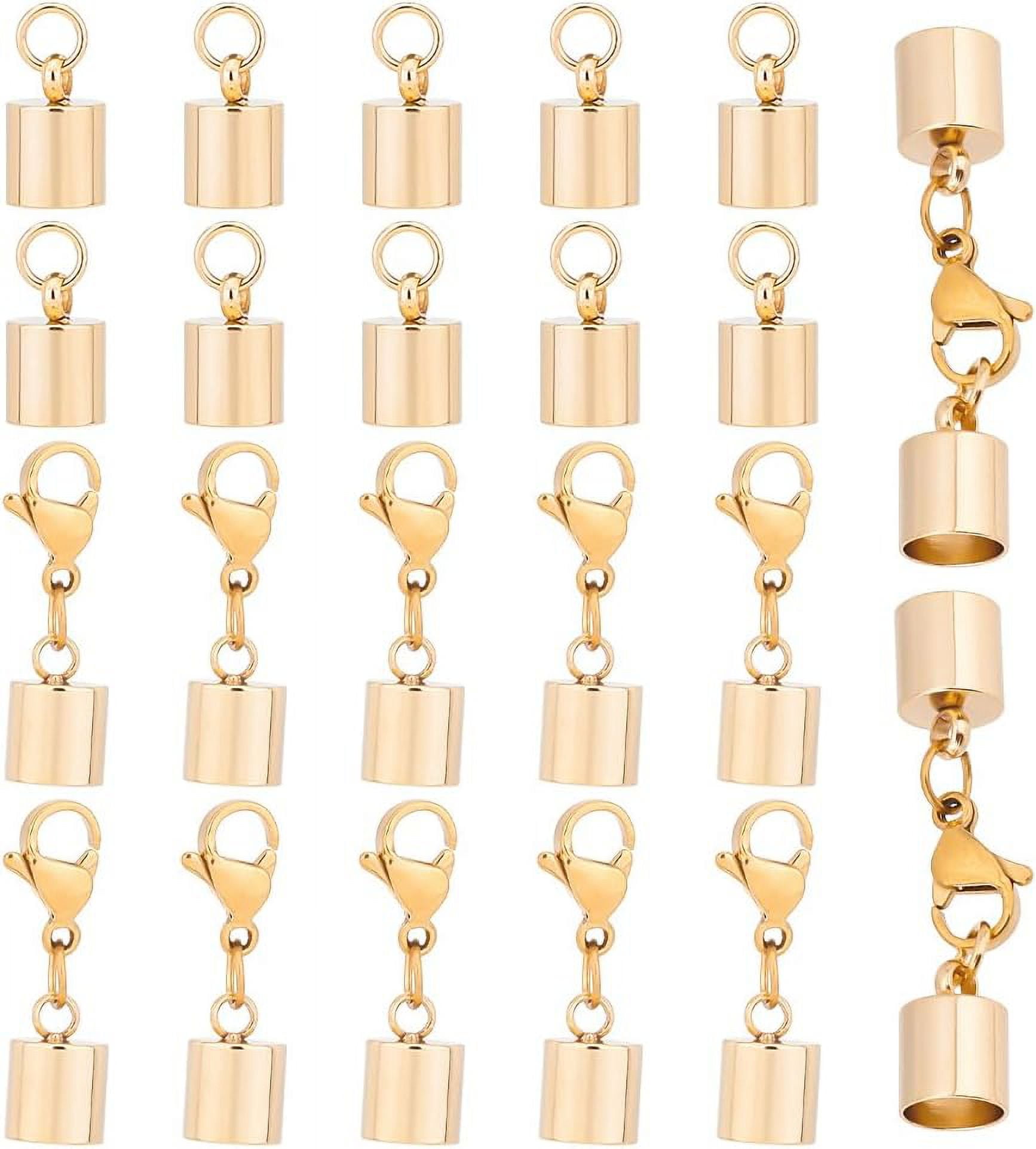 20 Pairs Stainless Steel Golden Cord Ends Caps Connector with Jump ...