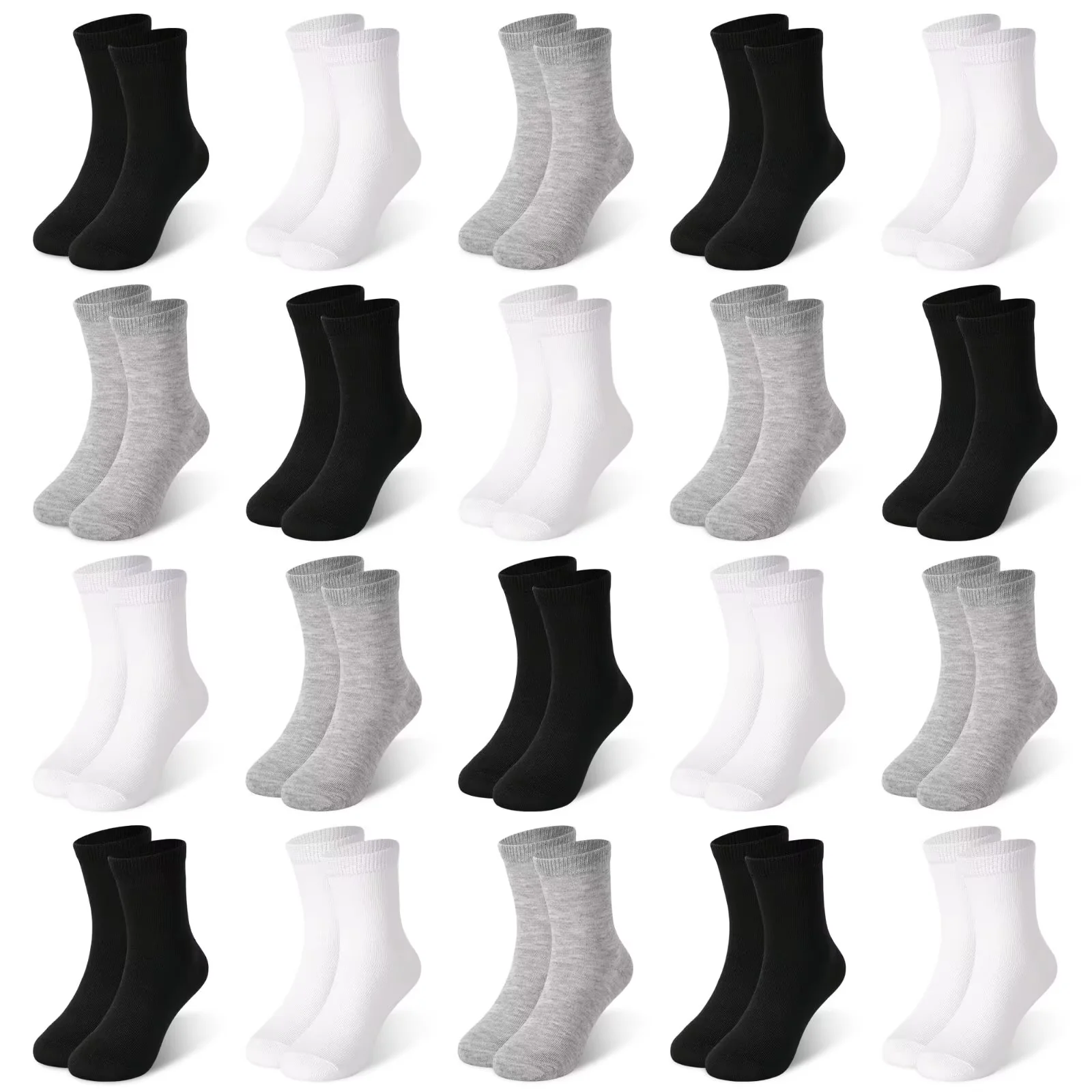 20 Pairs Toddler Kids Crew Socks - Boys Girls Athletic Mid Calf Cut for ...