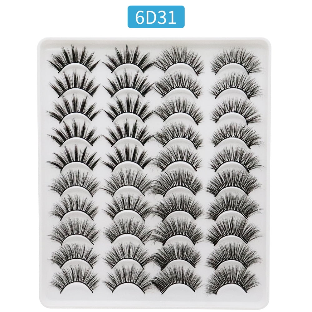 20 Pairs of False Eyelashes 4 Styles Natural Thick Hard Stem False Eyelashes Pack 3D Volume Faux ...