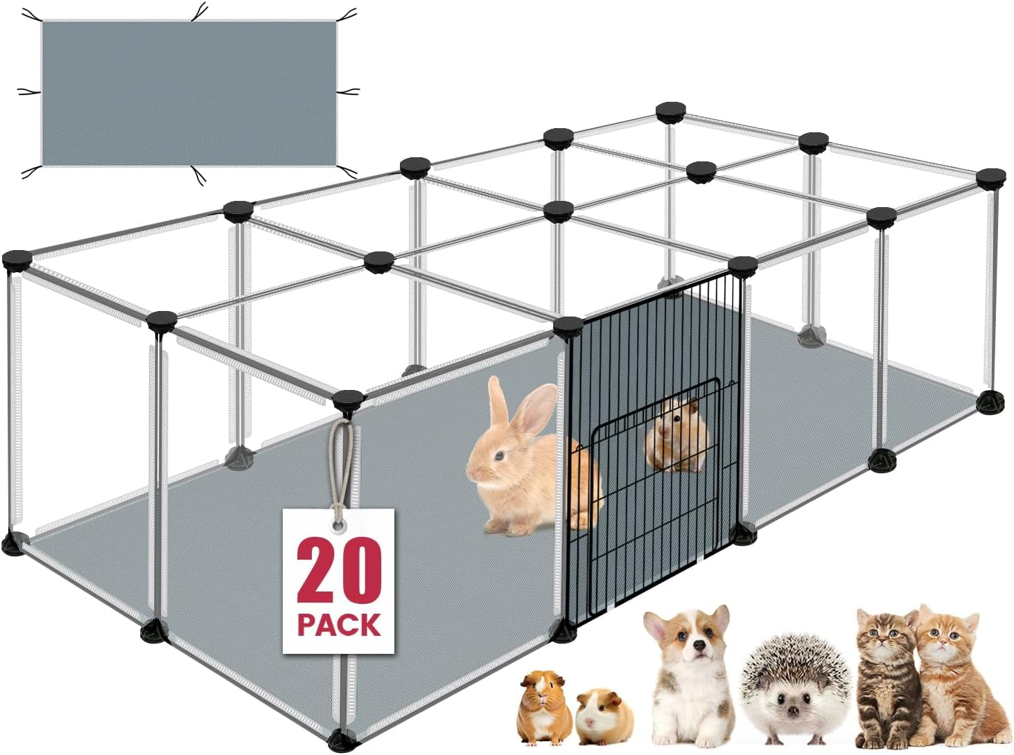 20 Panels Small Animals Playpen, Transparent Pet Playpen with ...