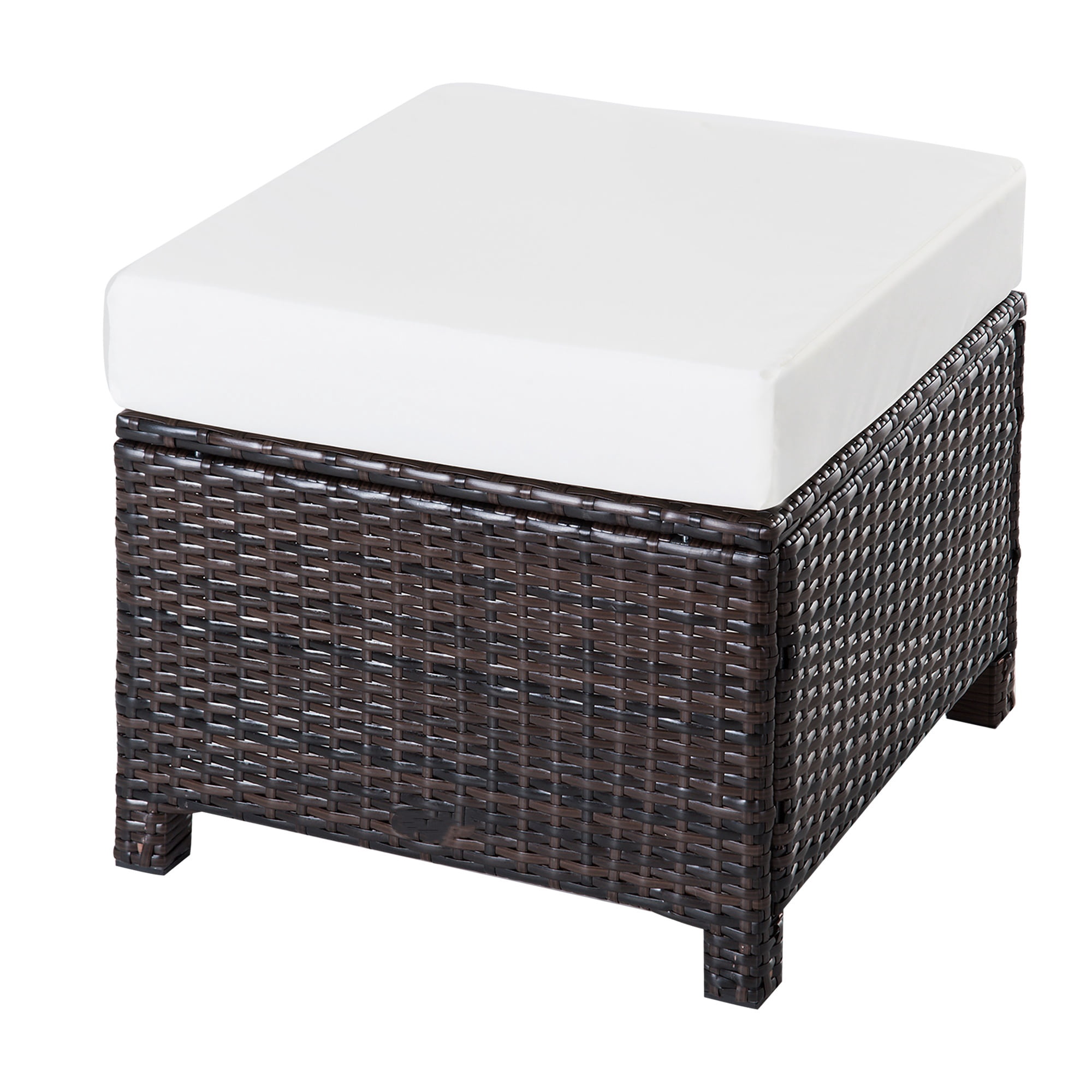 20" Patio Wicker Ottoman, Outdoor PE Rattan Footrest, Side Table with ...