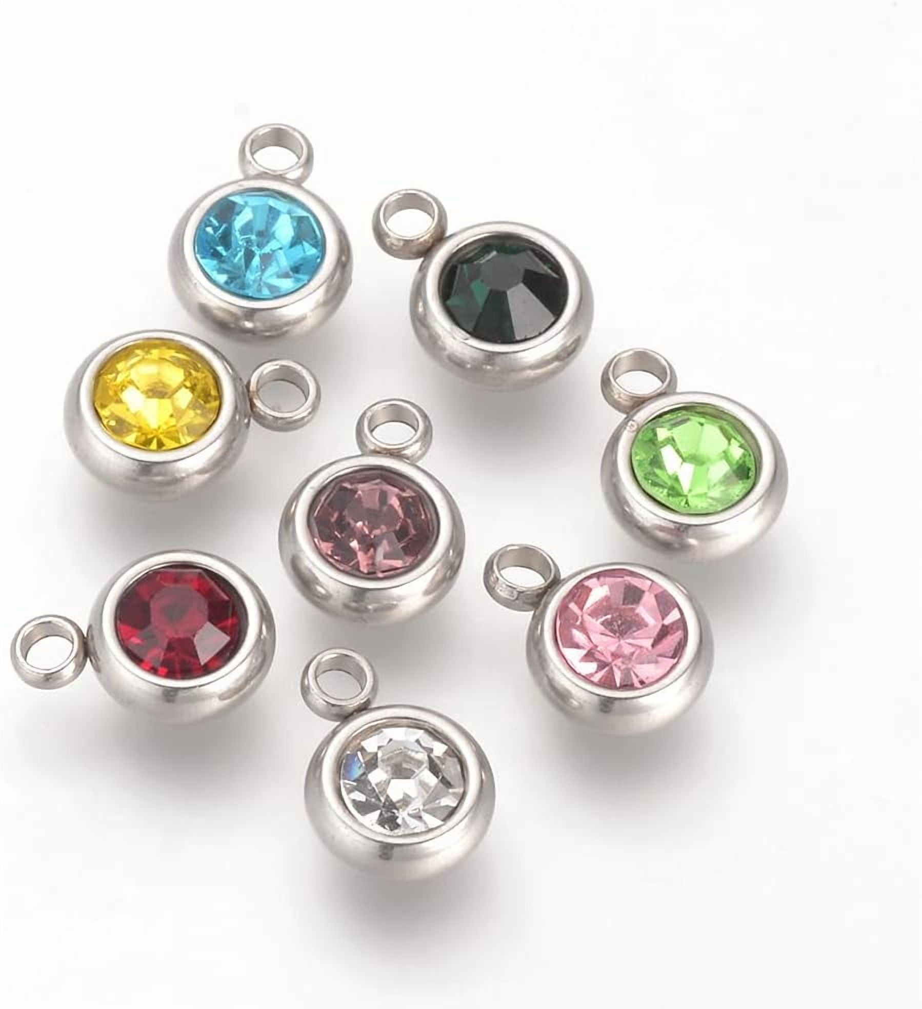 20 Pc Birthstone Pendant Charms 201 Stainless Steel Rhinestone Charms ...