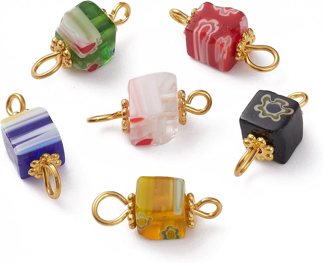 20 Pc Cube Shape Links Cube Handmade Millefiori Glass Connector Charms ...