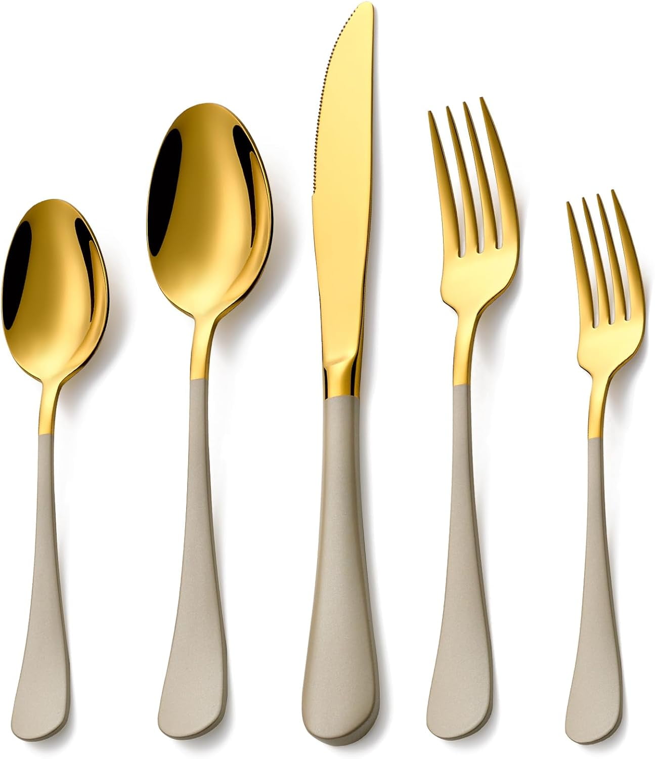 20 Pc Gold and Grey 18/0 Flatware Utensil Kit designed for 4, Include ...