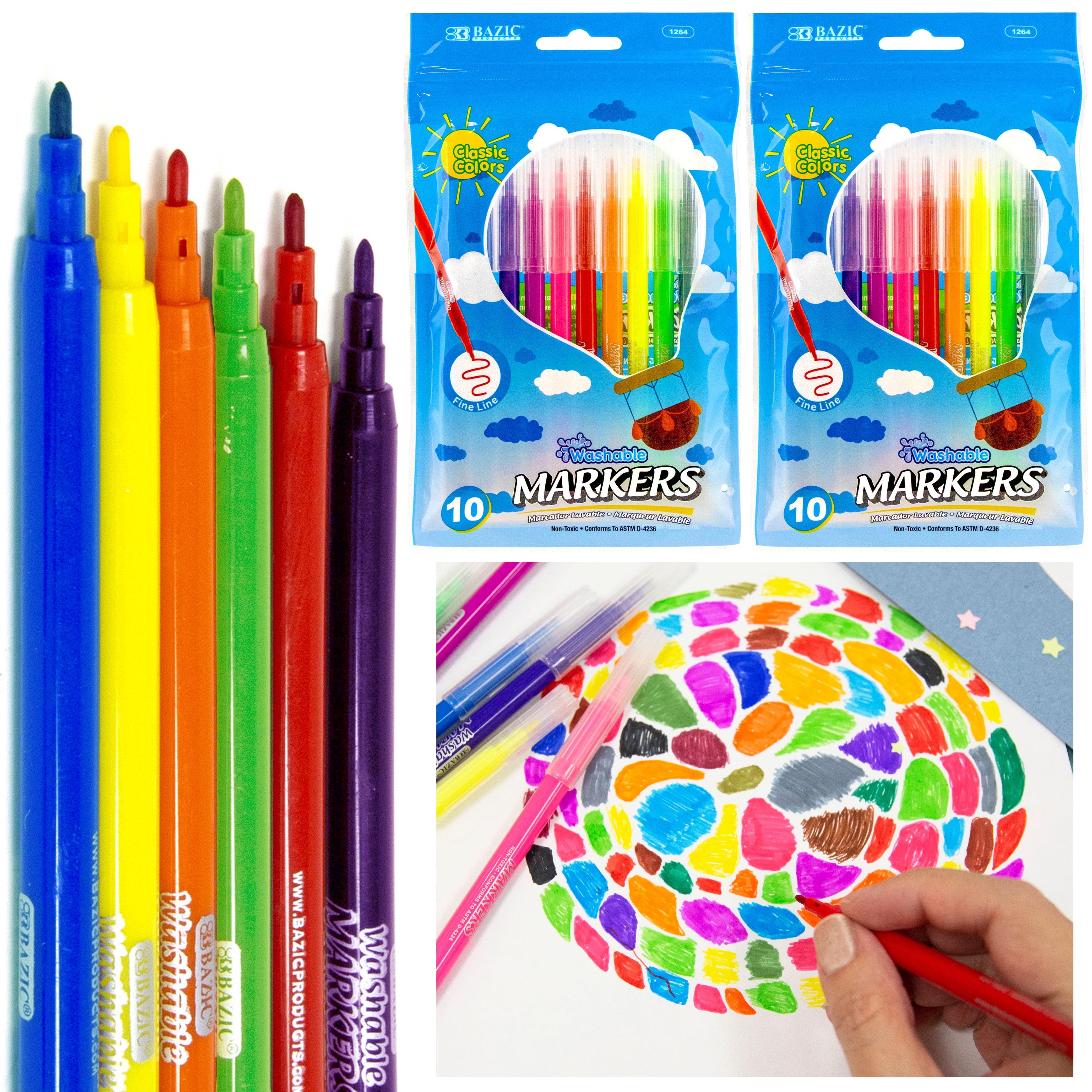 20 Pc Washable Markers Classic Color Brilliant Assorted Colors Fine Tip ...