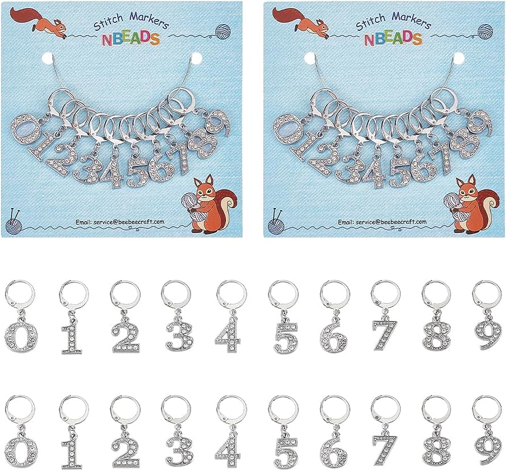 20 Pcs 0-9 Number Stitch Markers, Diamond Number Crochet Stitch Marker ...