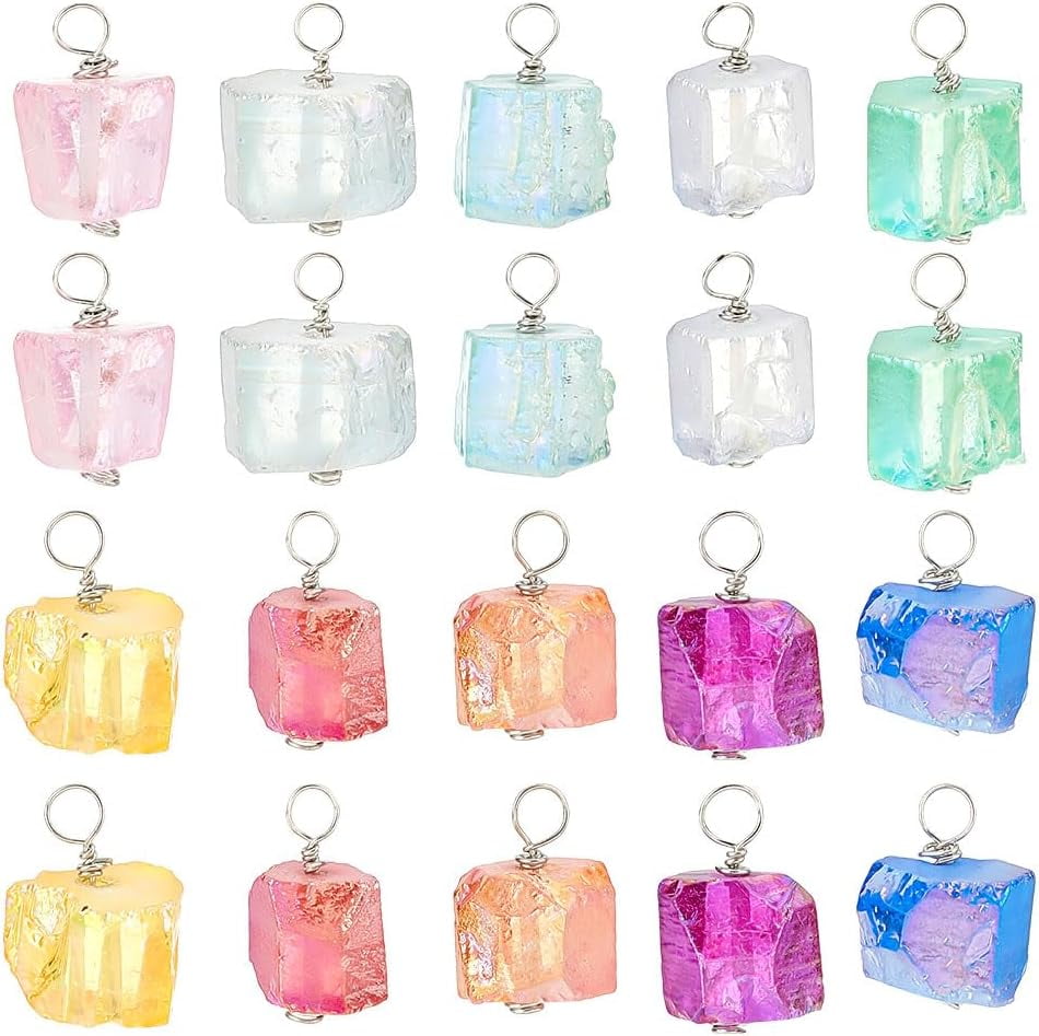 20 Pcs 10 Colors Natural Quartz Cube charms Gemstone Charms with ...