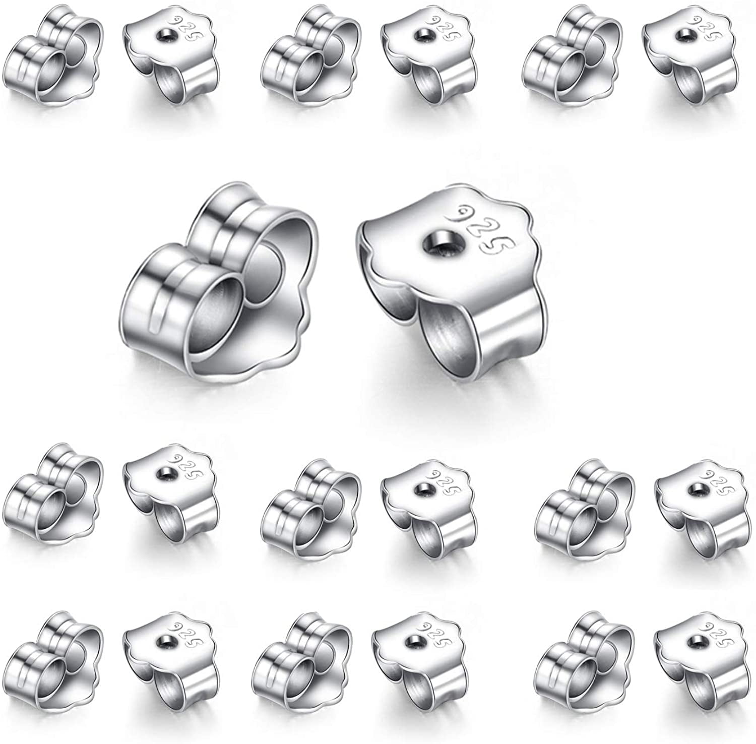 20 Pcs/10 Pairs 925 Sterling Silver Earring Backs Replacement Secure ...
