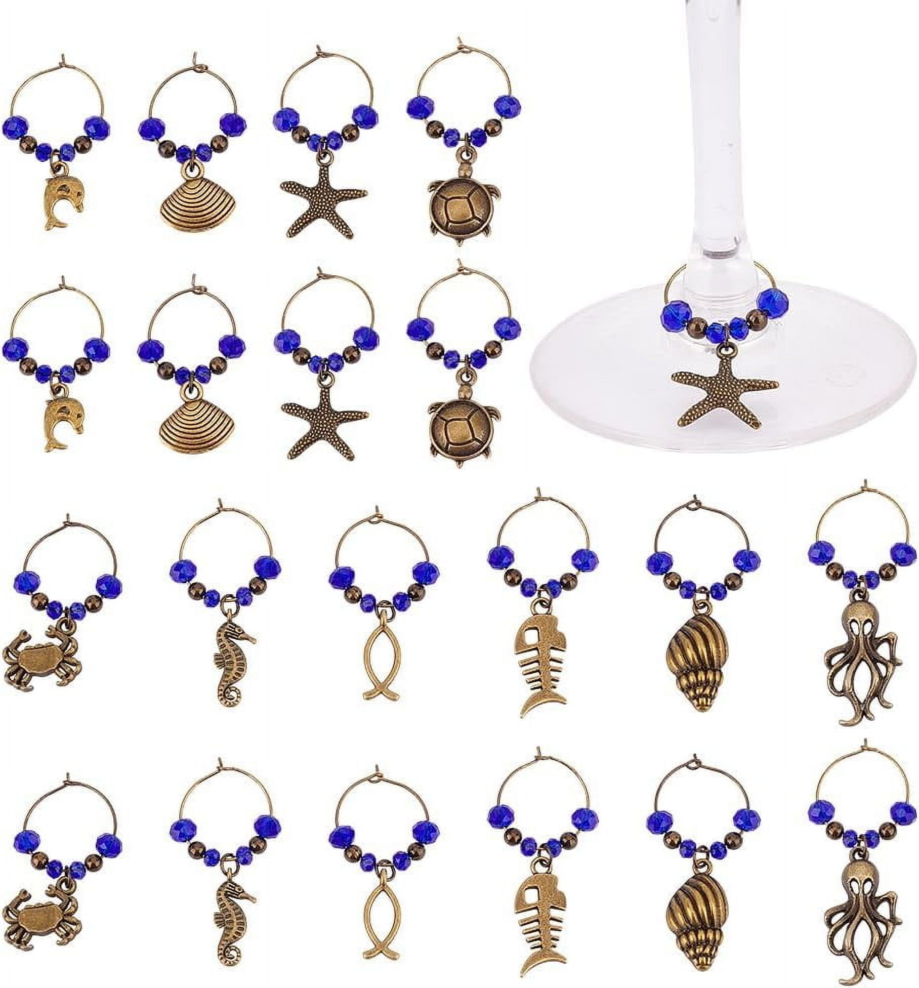 20 Pcs 10 Styles Beach Theme Wine Glass Charms Sea Animal Wine Glass ...