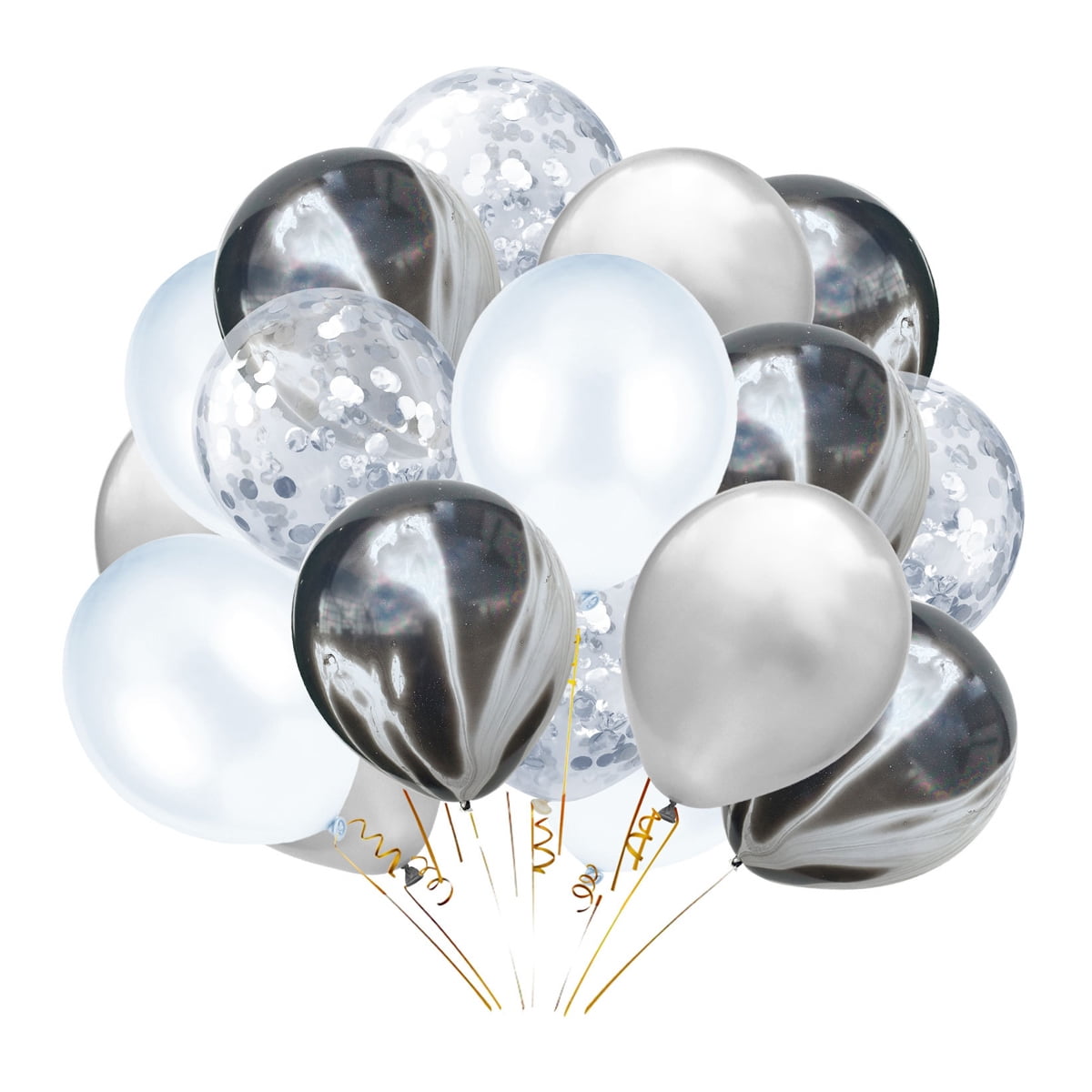 20 Pcs 12 Inches White And Silver Balloons, Silver Confetti Balloons ...
