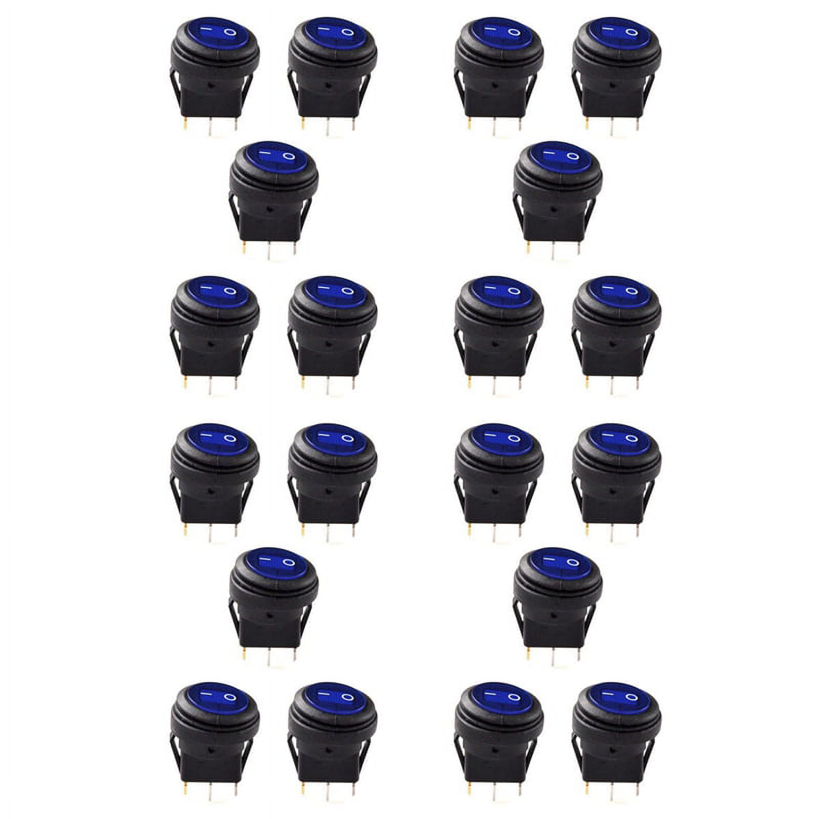20 Pcs 12V 20A Waterproof Round On/Off Rocker Switch Car Auto Boat SPST ...