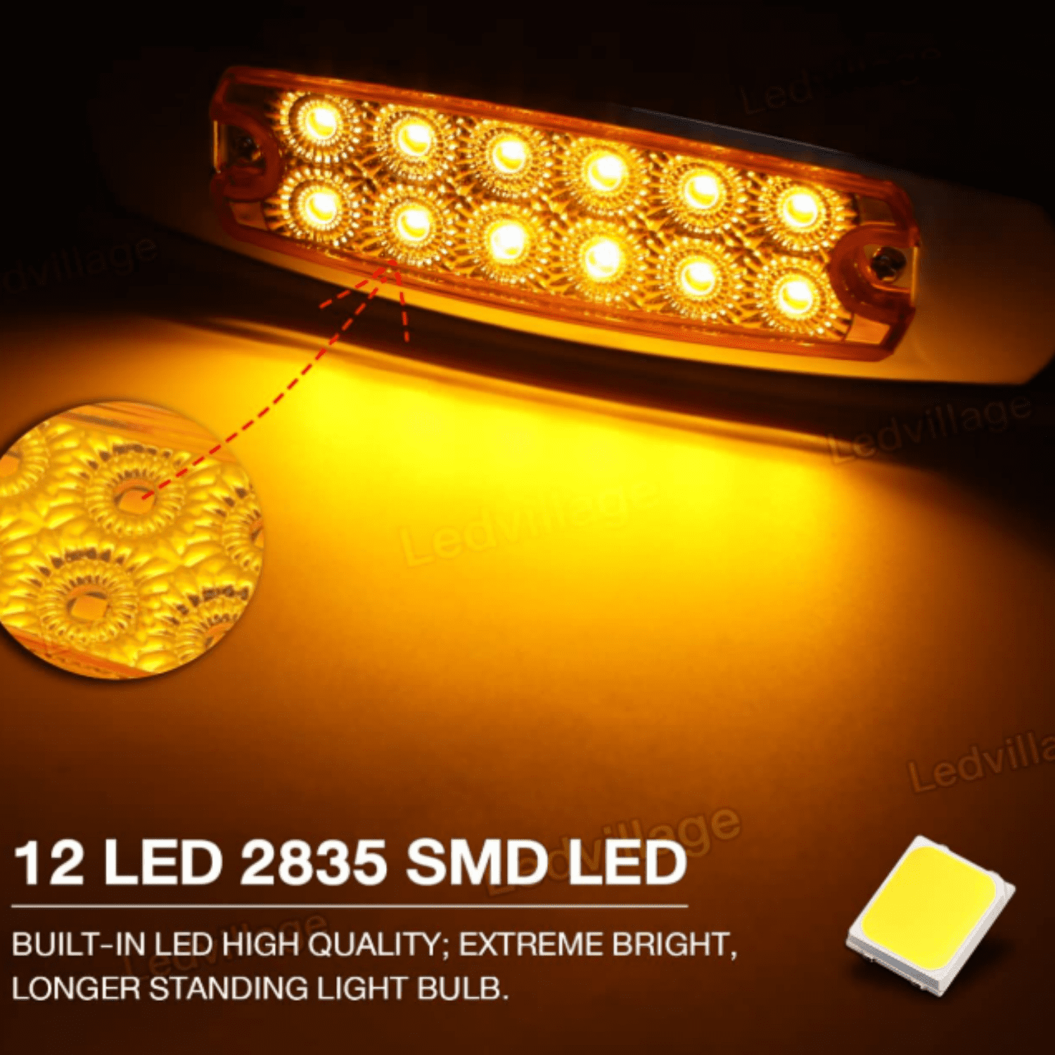20 Pcs 12V DC 6.4 Inch Amber LED Side Marker Clearance Lamp Heavy Truck ...