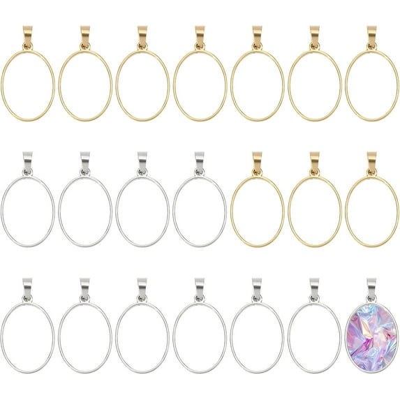 20 Pcs 2 Color Stainless Oval Open Bezels Open Back Bezel Pendants ...