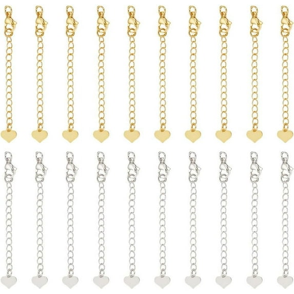 20 Pcs 2 Colors Metal Curb Chain Extender 67mm 18K Gold Plated End ...
