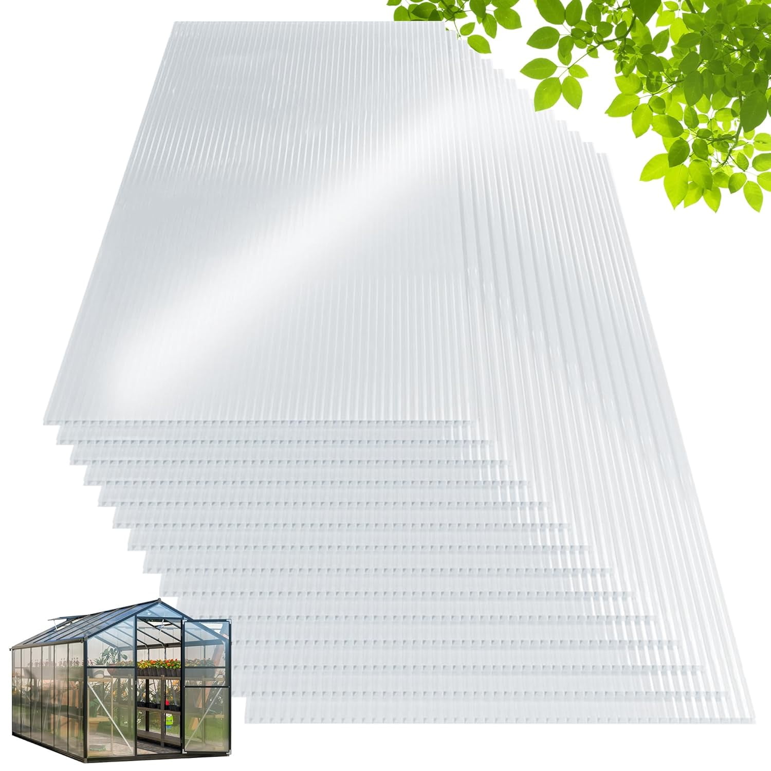 20 Pcs 2' x 4' x 0.15'' Polycarbonate Greenhouse Panels, Twin-Wall Roof Panels Waterproof UV ...
