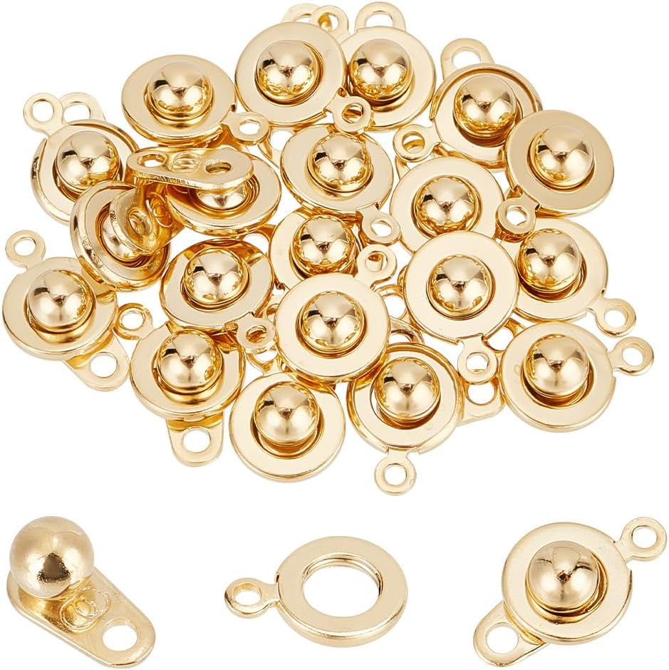 20 Pcs 201 Stainless Steel Snap Button Clasps Real 24K Gold Plated Ball ...