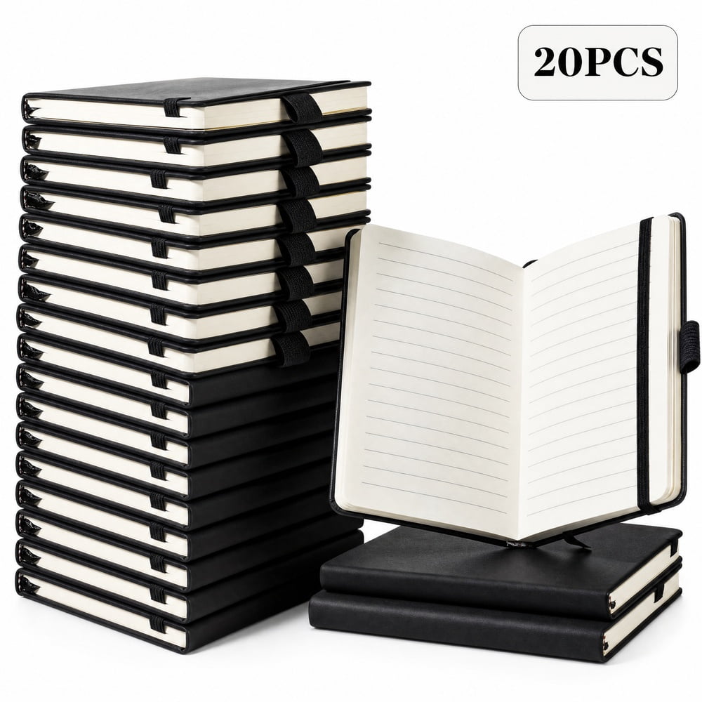 20 Pcs 3.7x5.7 inch A6 Black Hardcover Notebooks with Pen Holders, 100 ...