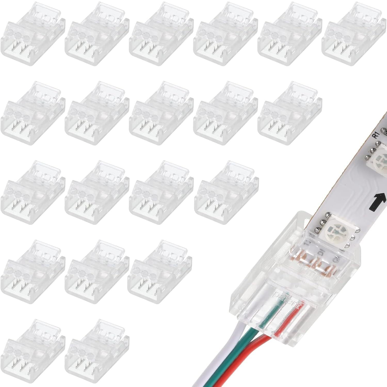 20 Pcs 3 Pin 10mm Solderless LED Light Strip Connectors for 5050 RGB ...