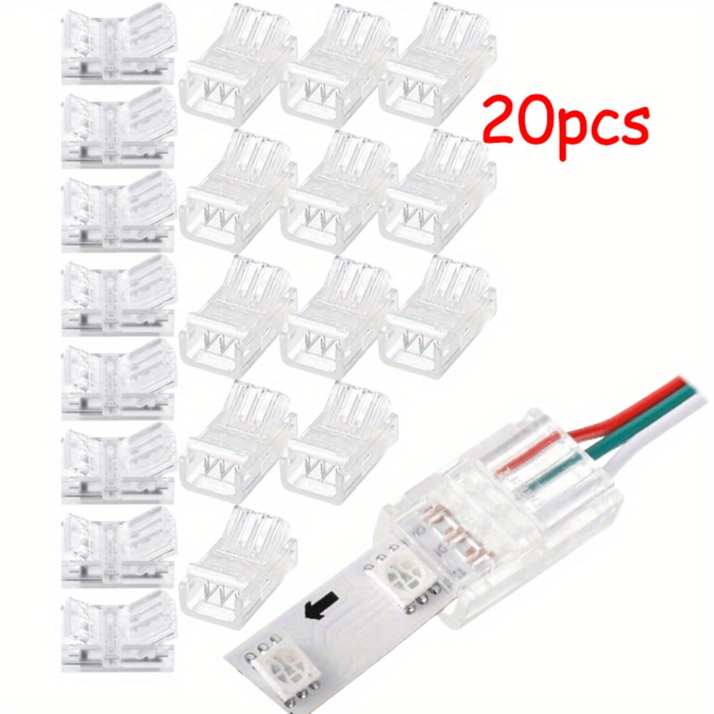 20 Pcs 3 Pin 10mm Solderless LED Strip Connectors, Clear Plastic Clip ...
