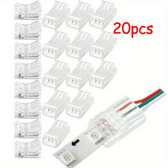 20 Pcs 3 Pin 10mm Solderless LED Strip Connectors, Clear Plastic Clip ...