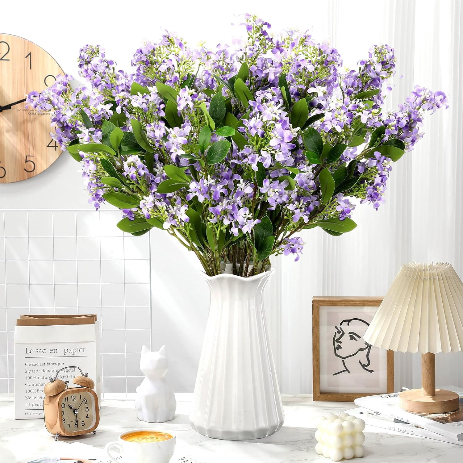 20 Pcs 30 Inch Artificial Lilac Flowers Silk Stem for Vase Centerpieces ...