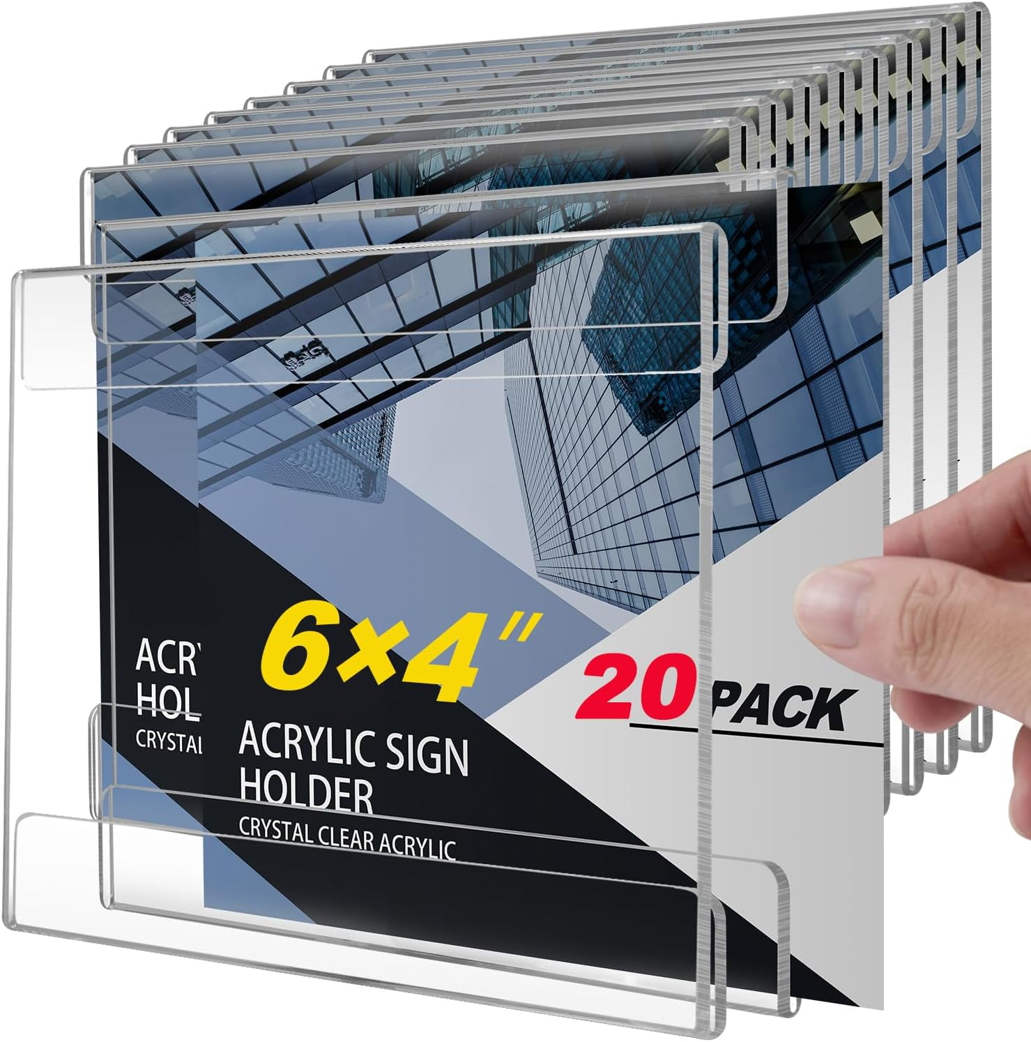 20 Pcs 4"×6" Acrylic Sign Holder Wall Mount, Horizontal, No Drilling ...