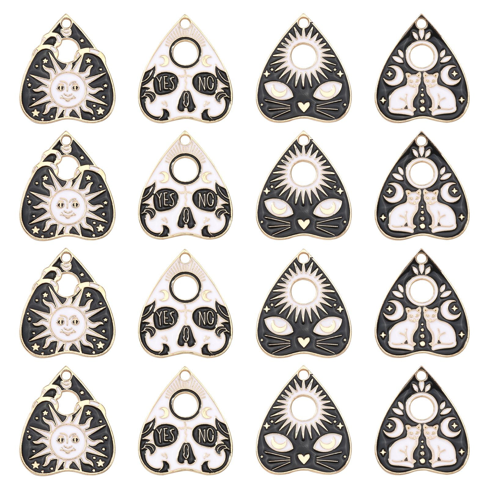20 Pcs 4 Styles Enamel Divination Charms Black and White Charms Enamel ...