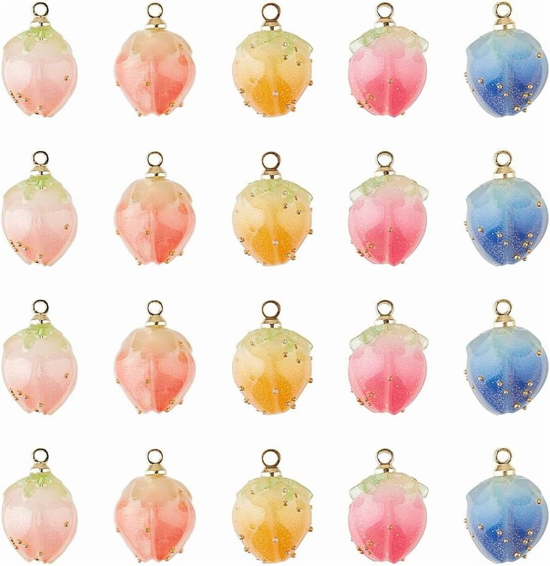20 Pcs 5 Colors Resin Rose Charms Brass Flower Pendant Charms Mixed ...