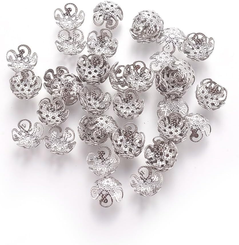 20 Pcs 5-Petal 304 Stainless Steel Bead Caps Stainless Steel Color Caps ...