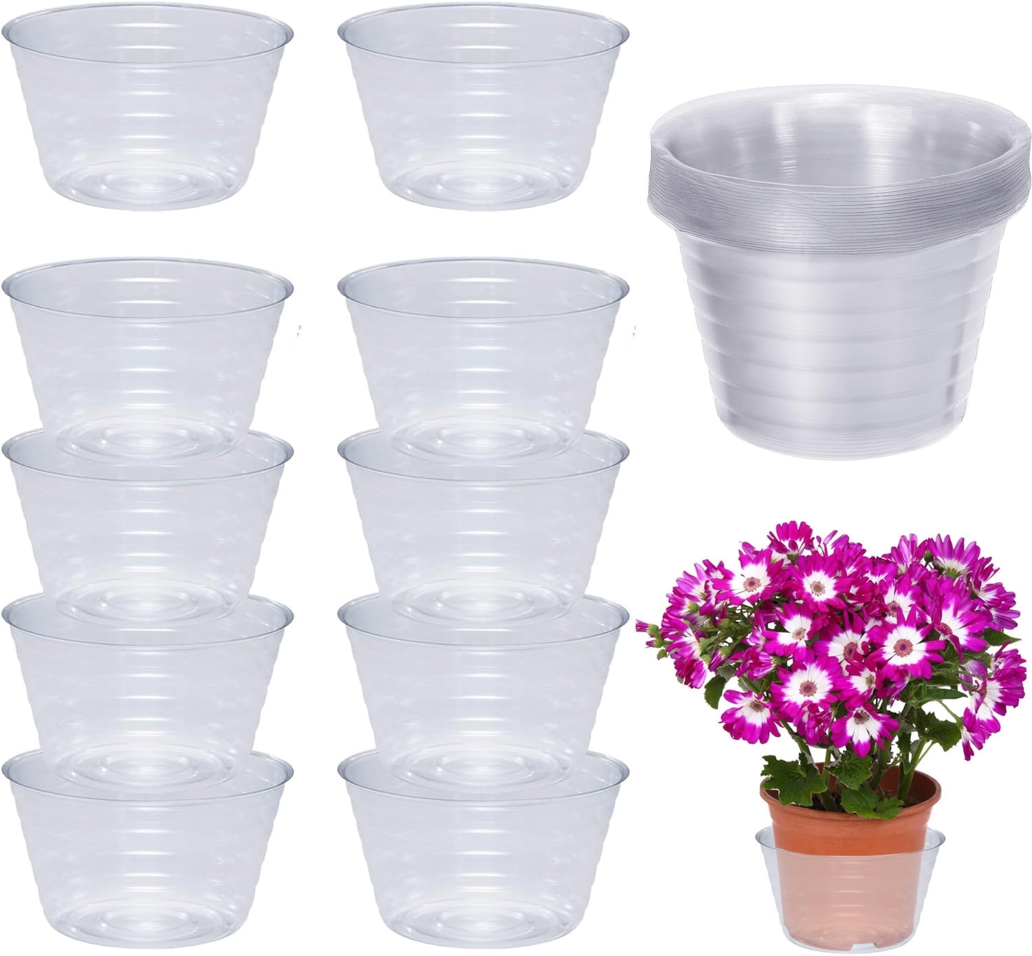 20 Pcs 6" Plastic Plant Saucer for Pots,Happon Clear Deep Drip Tray ...