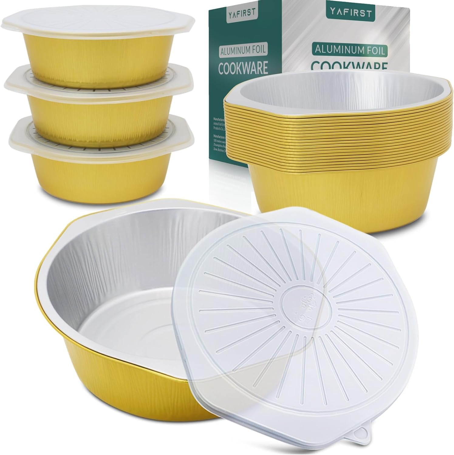 20 Pcs 8" Aluminum Foil Pans with Lids, 3X Thick Heavy Duty Tin Food ...