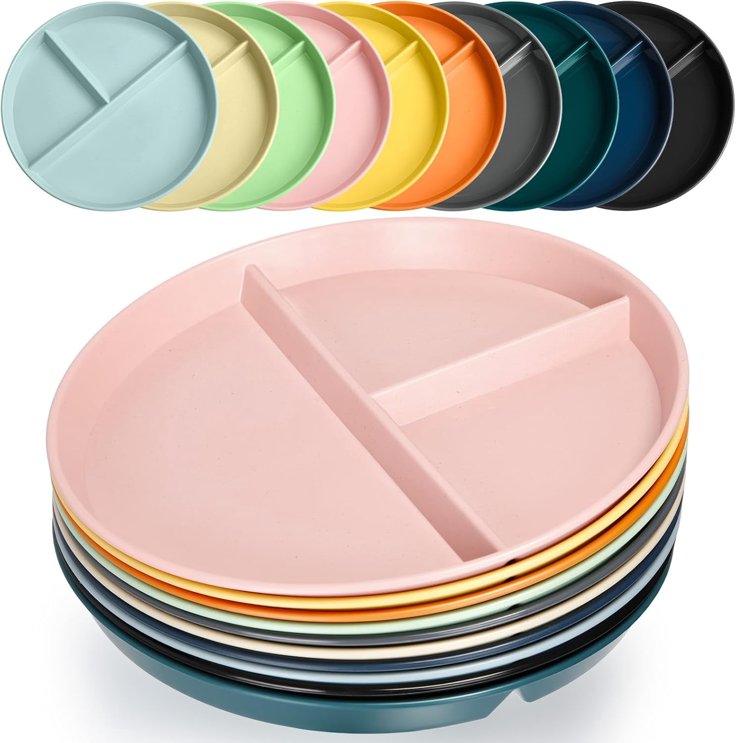 20 Pcs 9" Square Divided Plates, 3 Compartment Portion Control ...