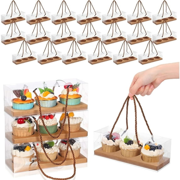 20 Pcs 9 x 3 x 3 Inch Christmas Clear Cupcake Boxes Portable Pastry ...