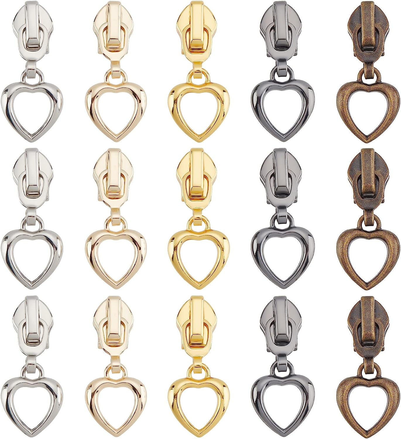 20 Pcs Alloy Mixed Color Heart Shape Zipper Slider for DIY Making ...