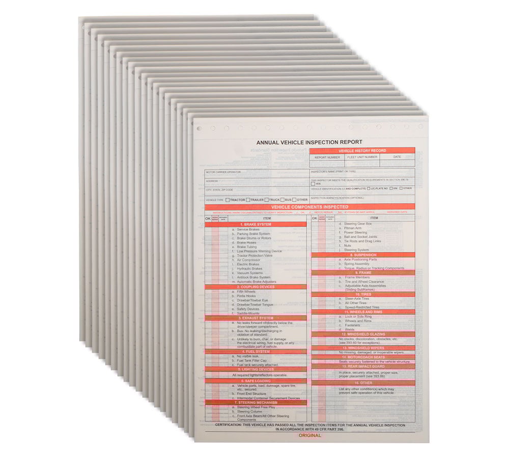 Annual Vehicle Inspection Report Form DOT Compliant - 8.5" x 11.75 ...