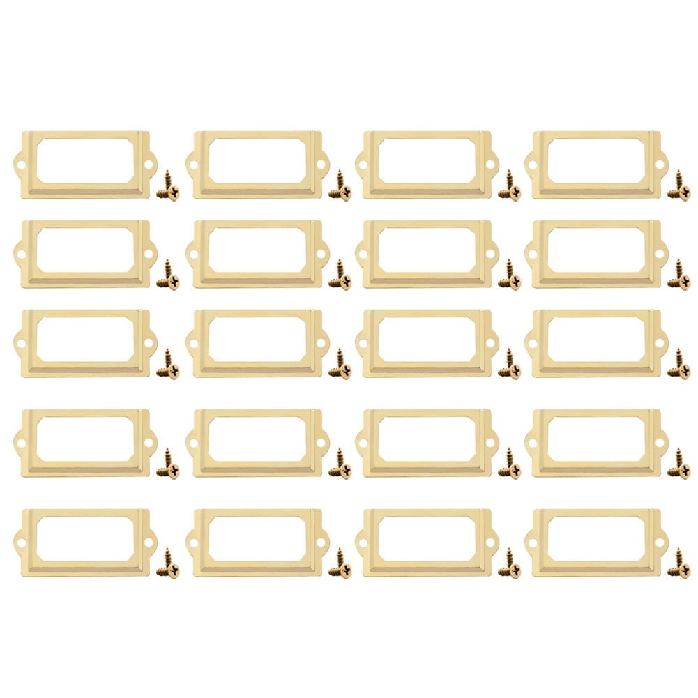 20 Pcs Antique Brass Drawer Label Pull Cabinet Frame Handle File Name ...