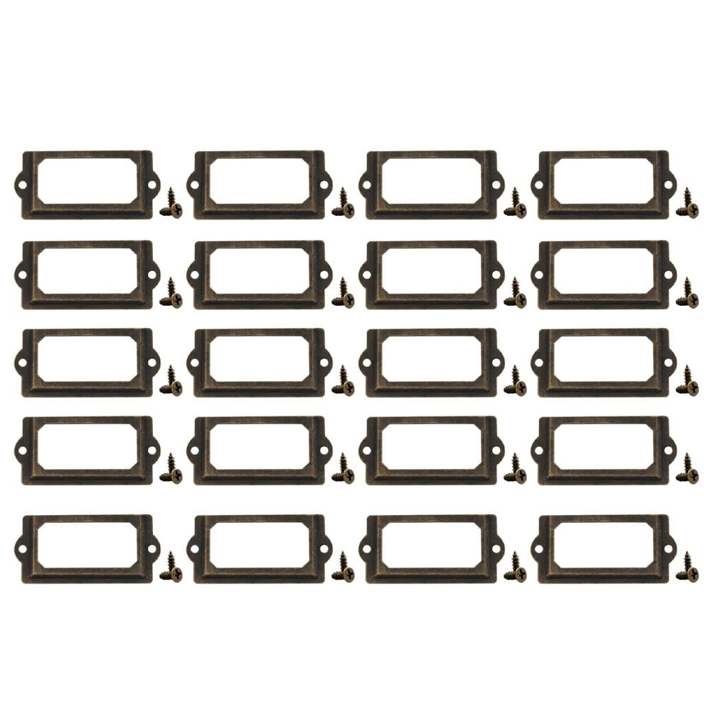 20 Pcs Antique Brass Drawer Label Pull Cabinet Frame Handle File Name ...