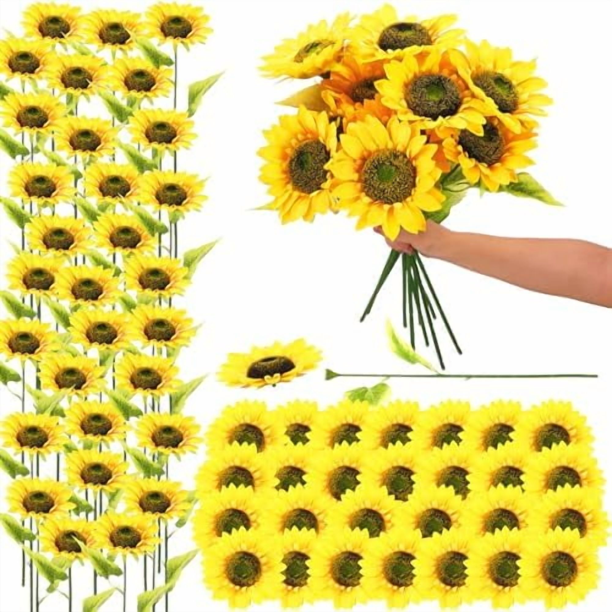 20 Pcs Artificial Sunflowers 22'' Long Stem Large Single Flowers Fake ...