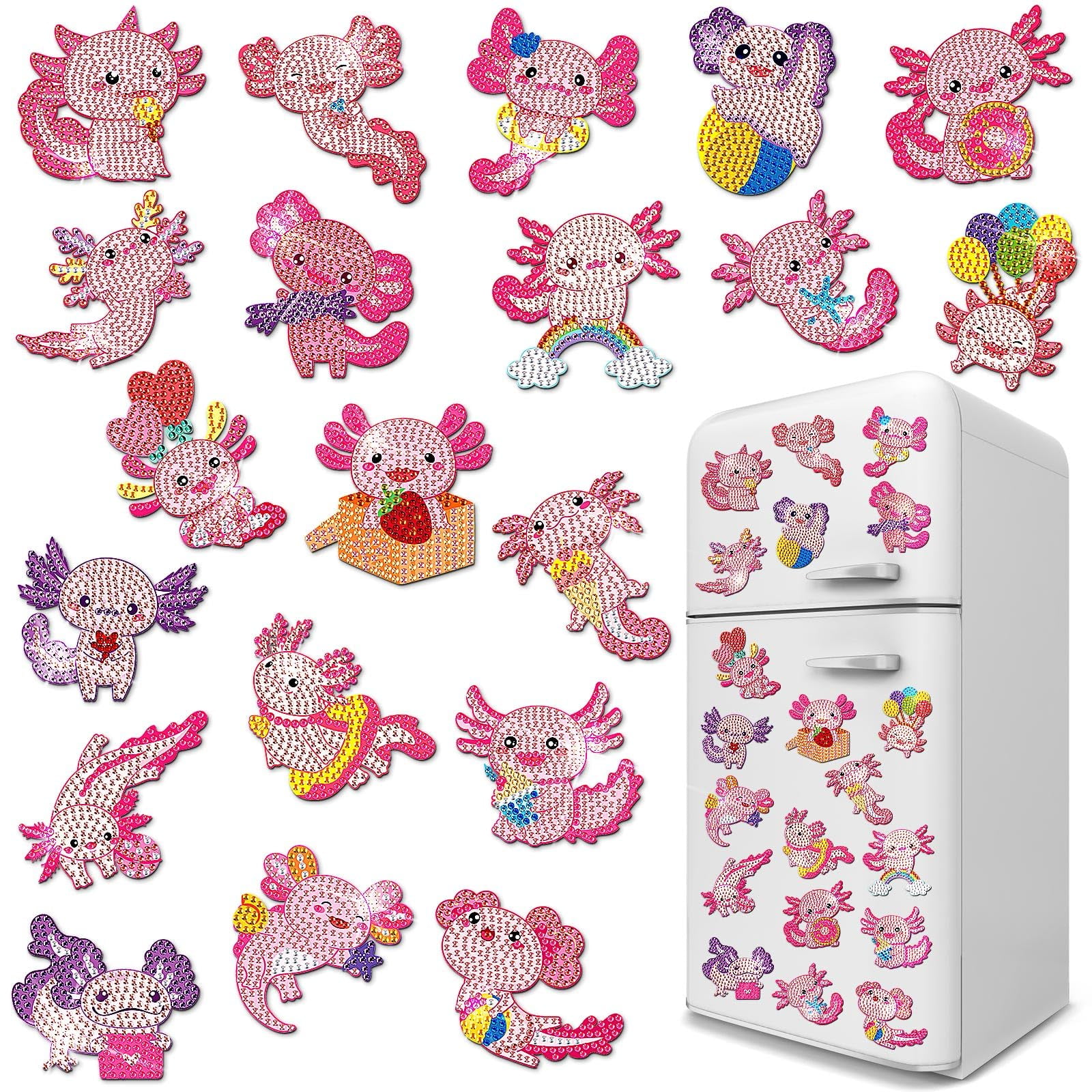 20 Pcs Axolotl Diamond Painting Magnets Pink Axolotl Diamond Art ...