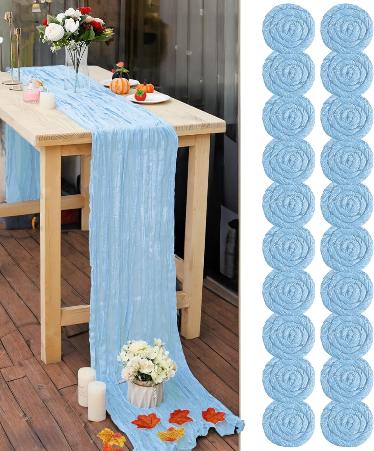 20 Pcs Baby Blue Cheesecloth Table Runner 10FT Boho Gauze Table Runner ...