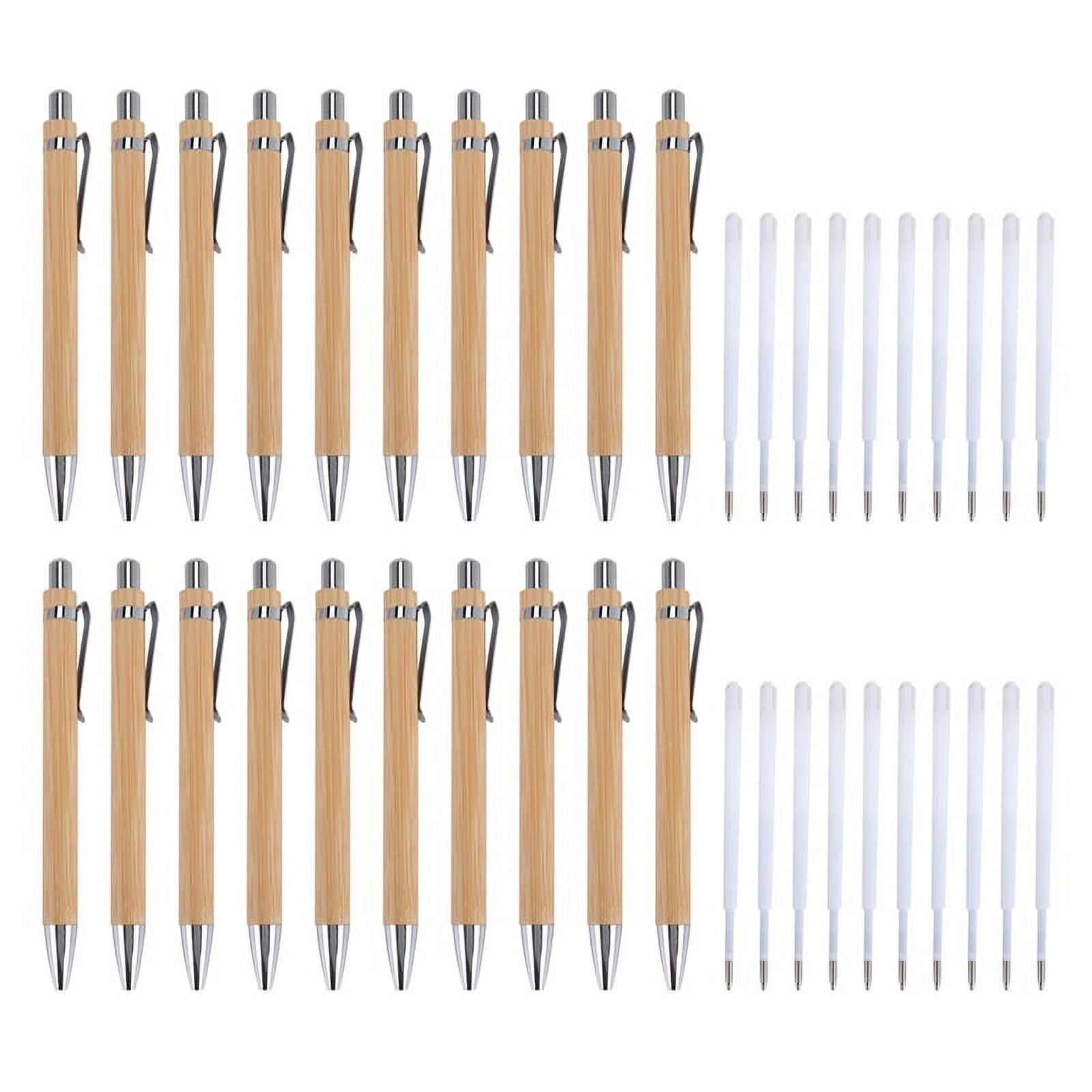 20 Pcs Bamboo Retractable Ballpoint Pen and 20 Pcs Extra Refills, Black ...