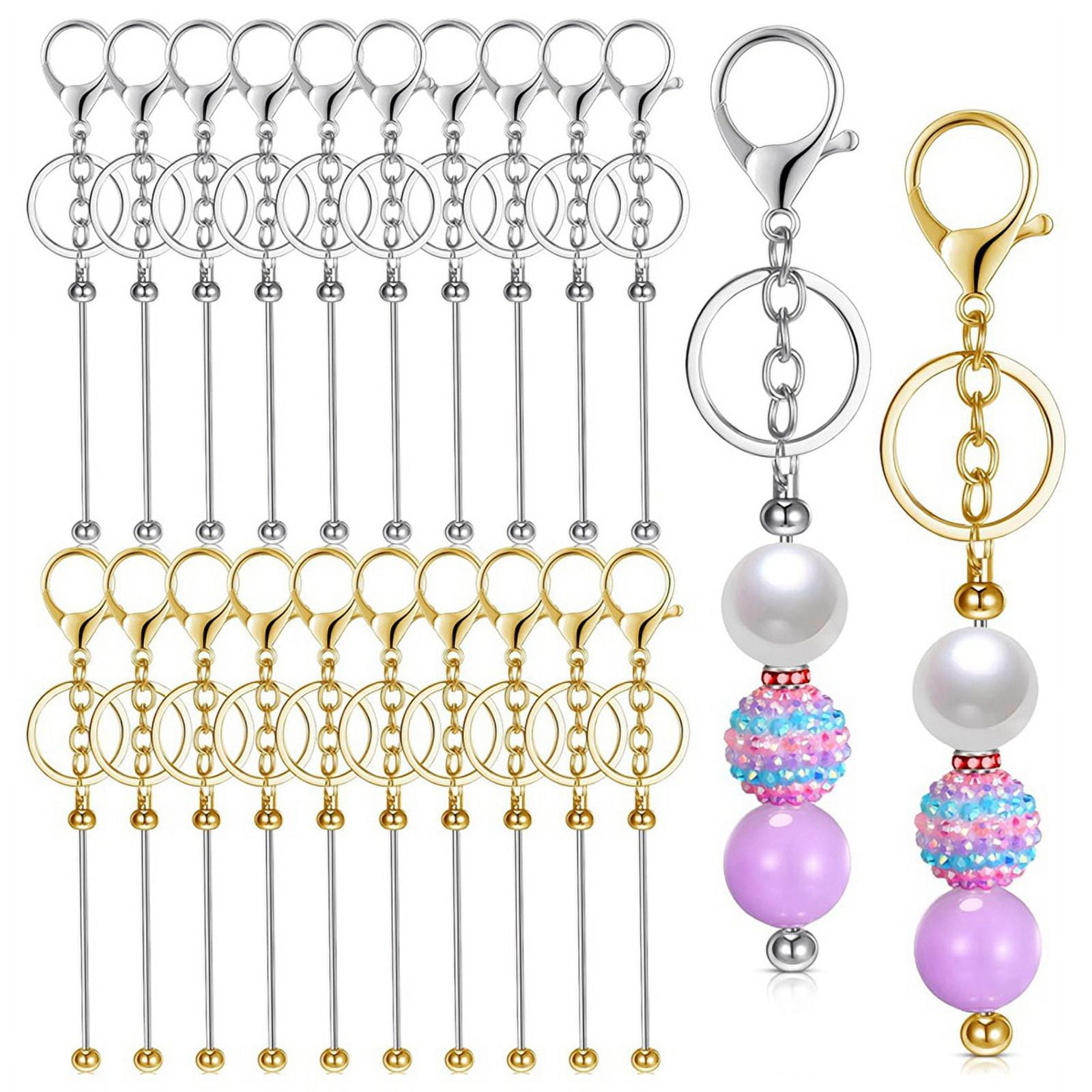20 Pcs Beadable Keychain Bars Metal Beaded Blank Keychains Charms DIY ...