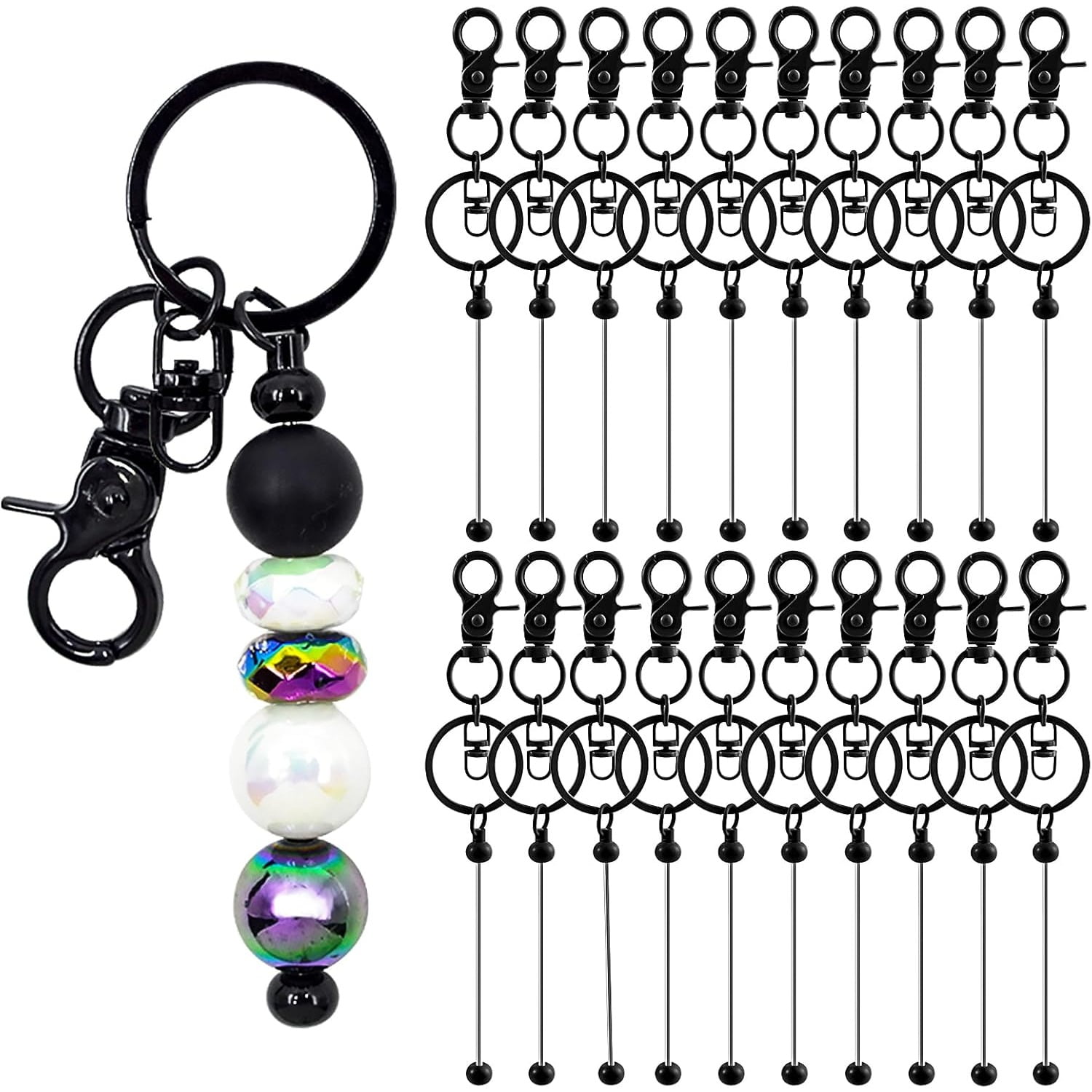 20 Pcs Beadable Keychains Bulk Kit – DIY Keychain Making Supplies with ...
