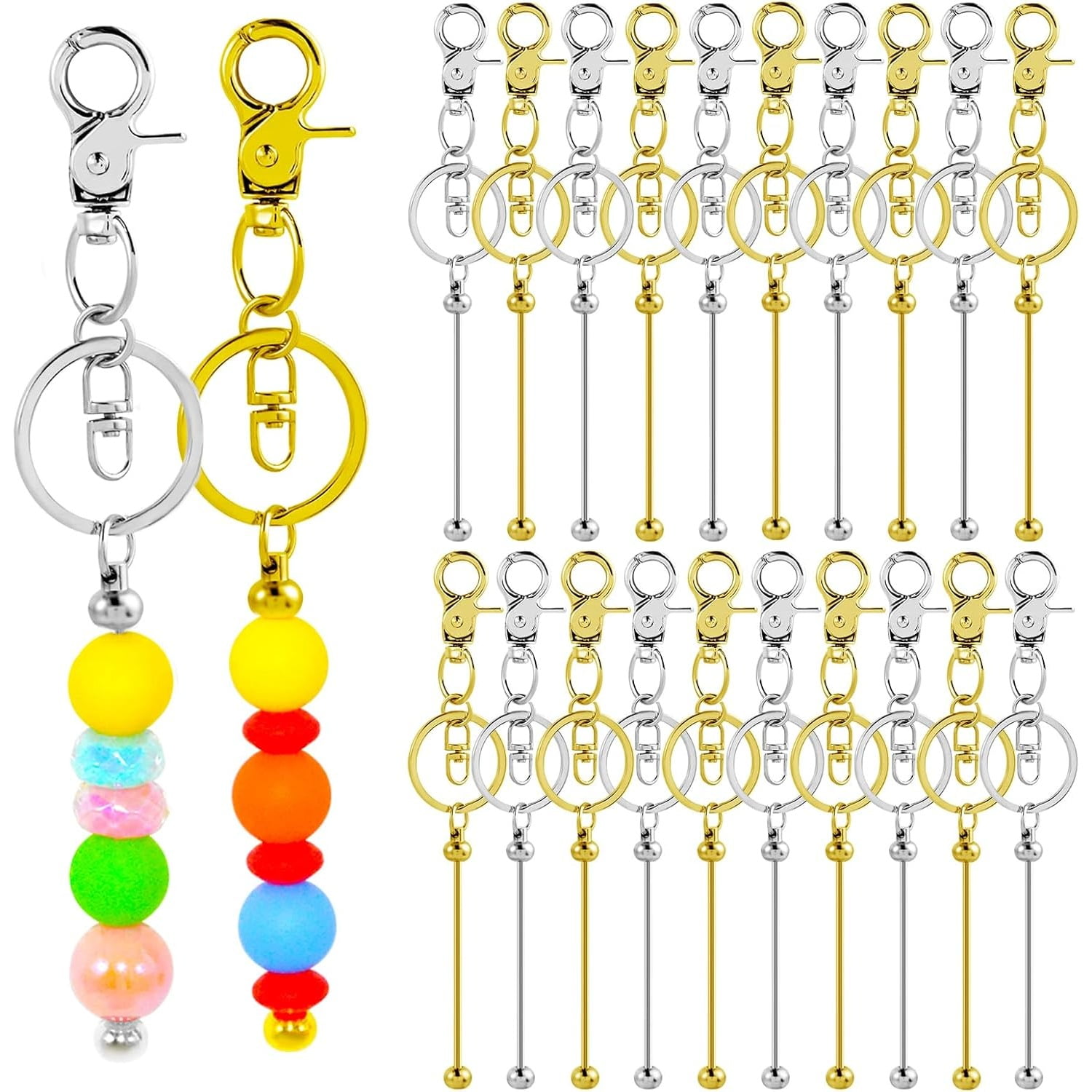 20 Pcs Beadable Keychains Bulk Kit – DIY Keychain Making Supplies with ...