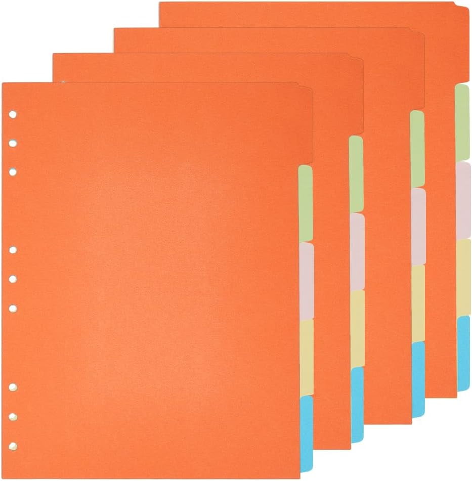 20 Pcs Binder Dividers 5 Color Tab Dividers for 9 Ring Binder 29.5x24cm ...