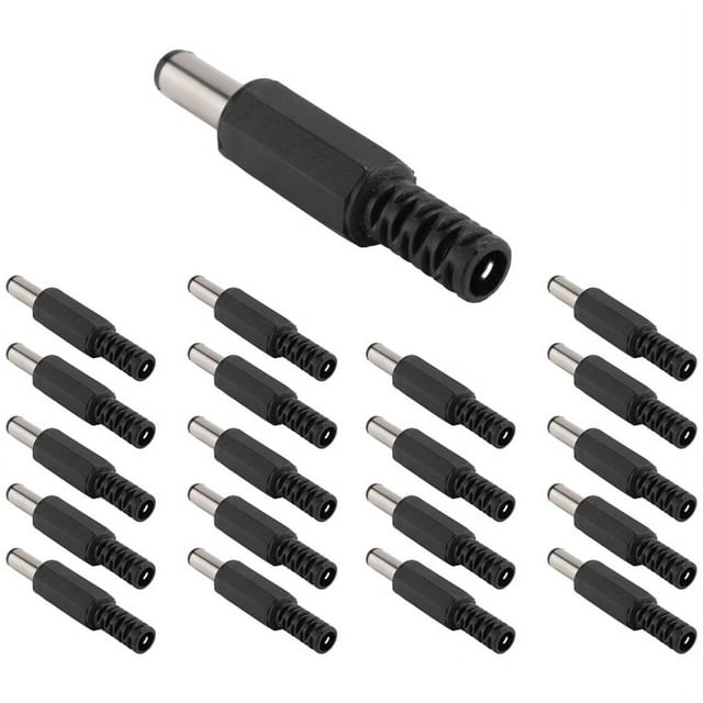 20 Pcs Black 2.5mm x 5.5mm DC Power Male Plug Jack Adapter Plastic ...