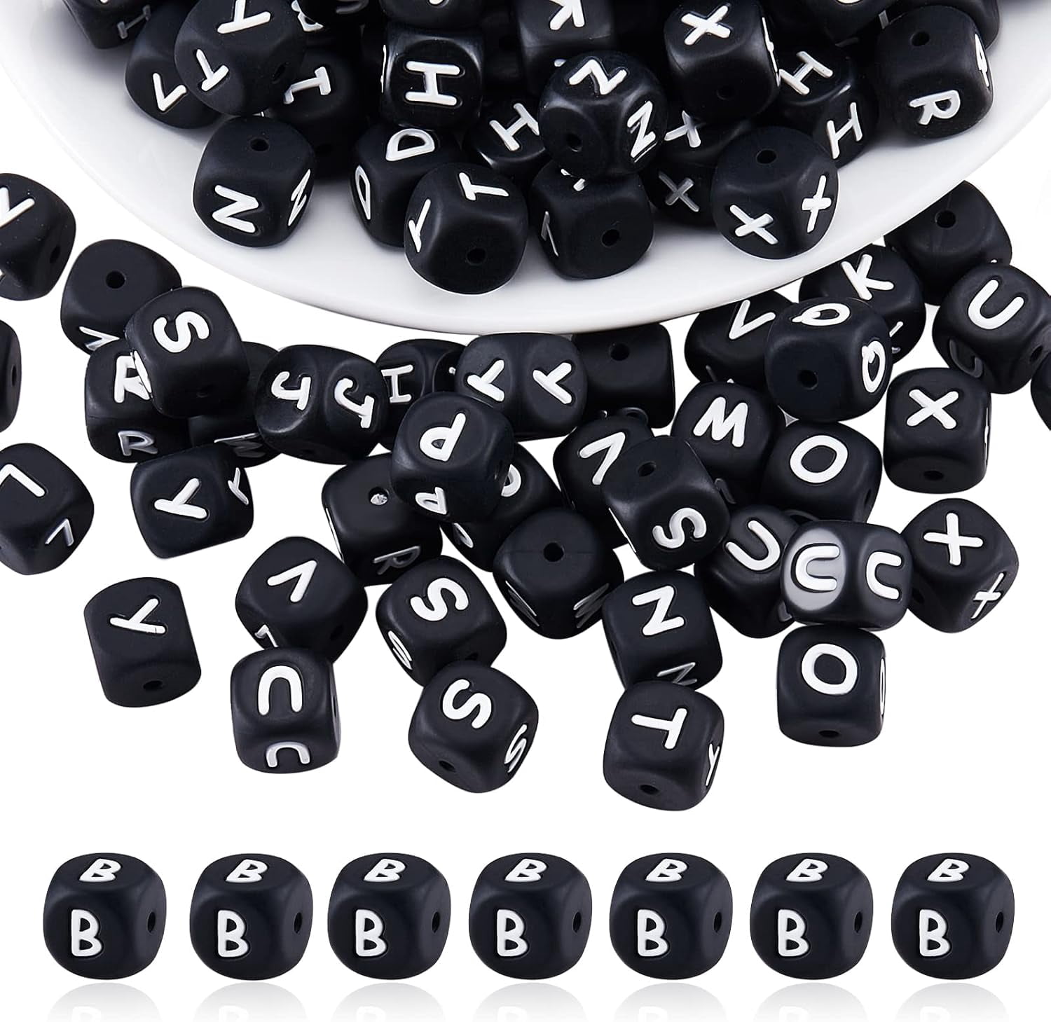 20 Pcs Black Cube Letter B Silicone Beads 12x12x12mm Square Dice ...