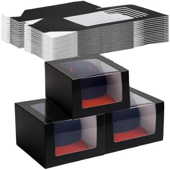 20 Pcs Black Hat Boxes, Hat Storage Box with Window for Men & Women ...