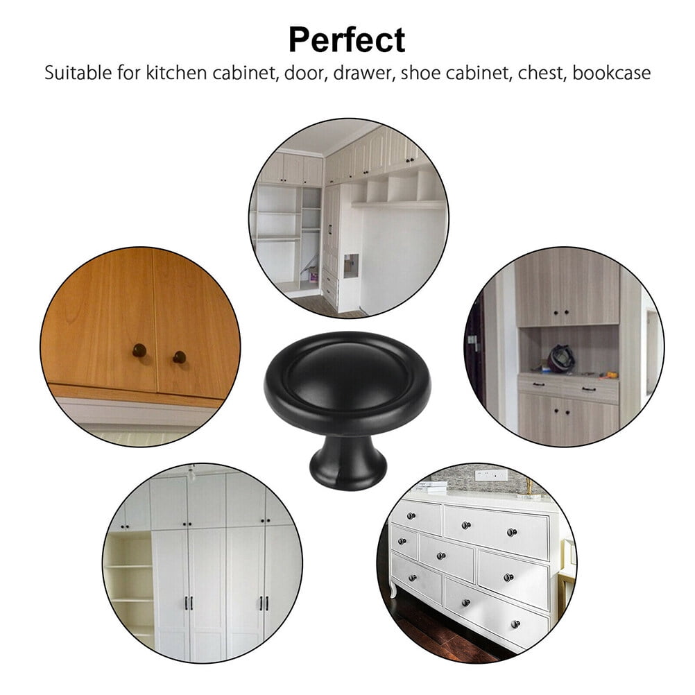 20pcs Black Door Round Handles for Kitchen Cabinet Knobs Cupboard ...